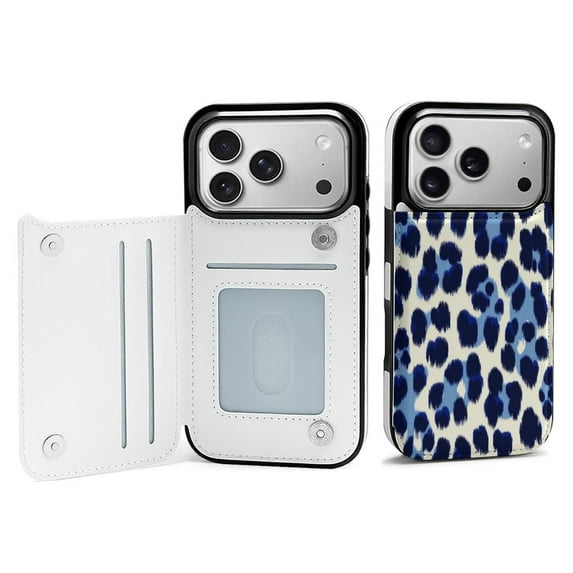 Blue Leopard Print Cream Background Leather Wallet Case for iPhone 16 ...
