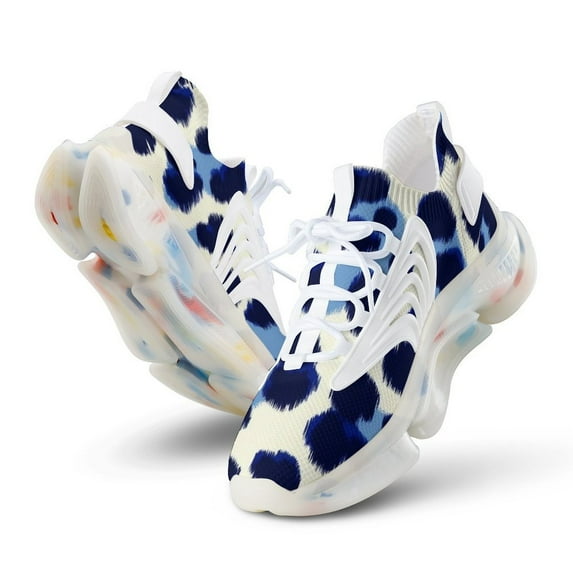 Blue Leopard Print Cream Background Walking Shoes for Men Woman ...