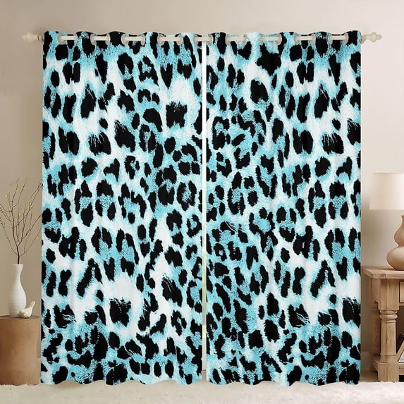 Blue Leopard Print Curtain 2 Panels,38"x45" Cheetah Window Curtain ...