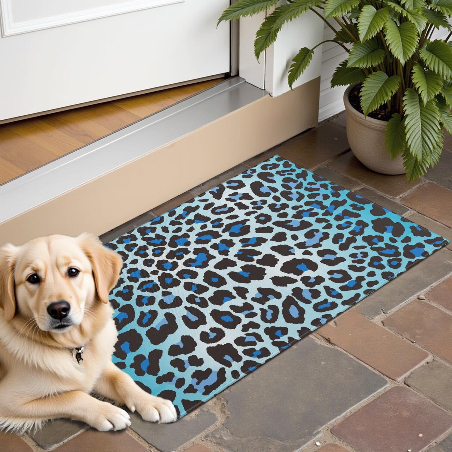 Blue Leopard Print Door Rugs,Washable Non Slip Door Mats Indoor ...