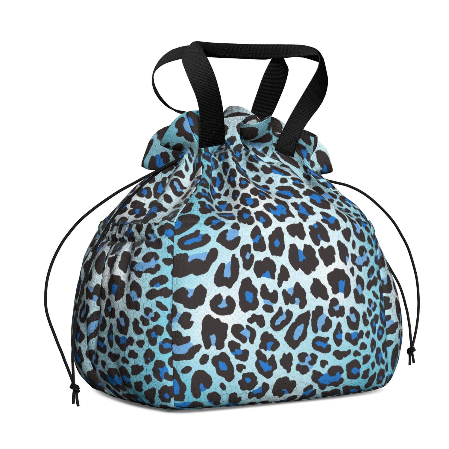 Blue Leopard Print Drawstring Lunch Bag Women - Drawstring Lunch Bag ...