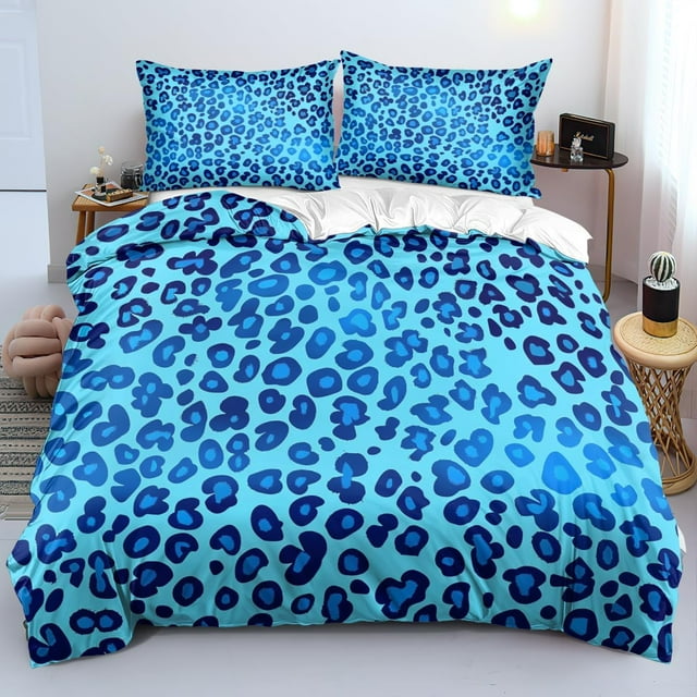 Blue Leopard Print Duvet Cover Glowing Spots Comforter Cover Bright ...