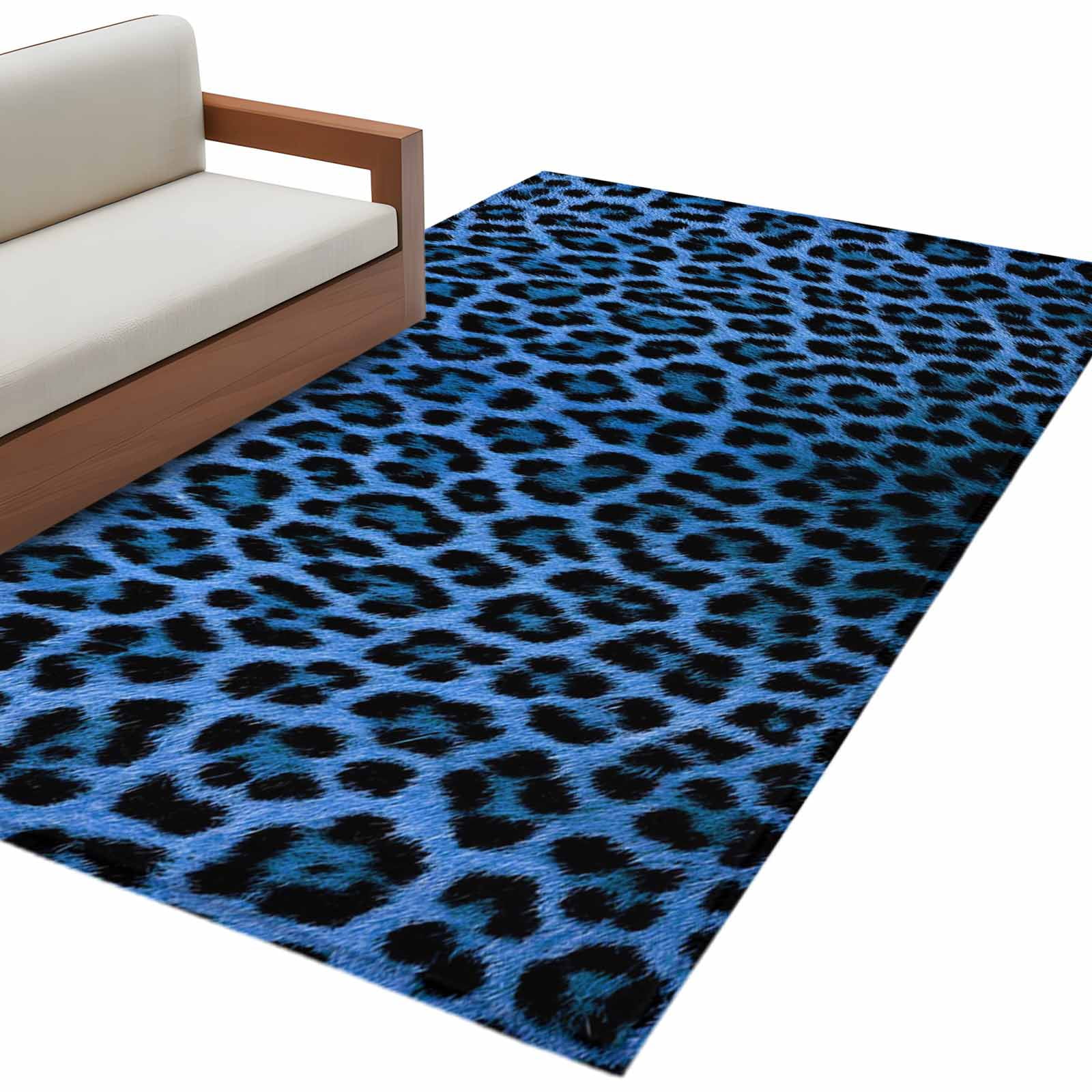 Blue Leopard Print Large Area Rugs for Bedroom Living Room, Soft Non ...
