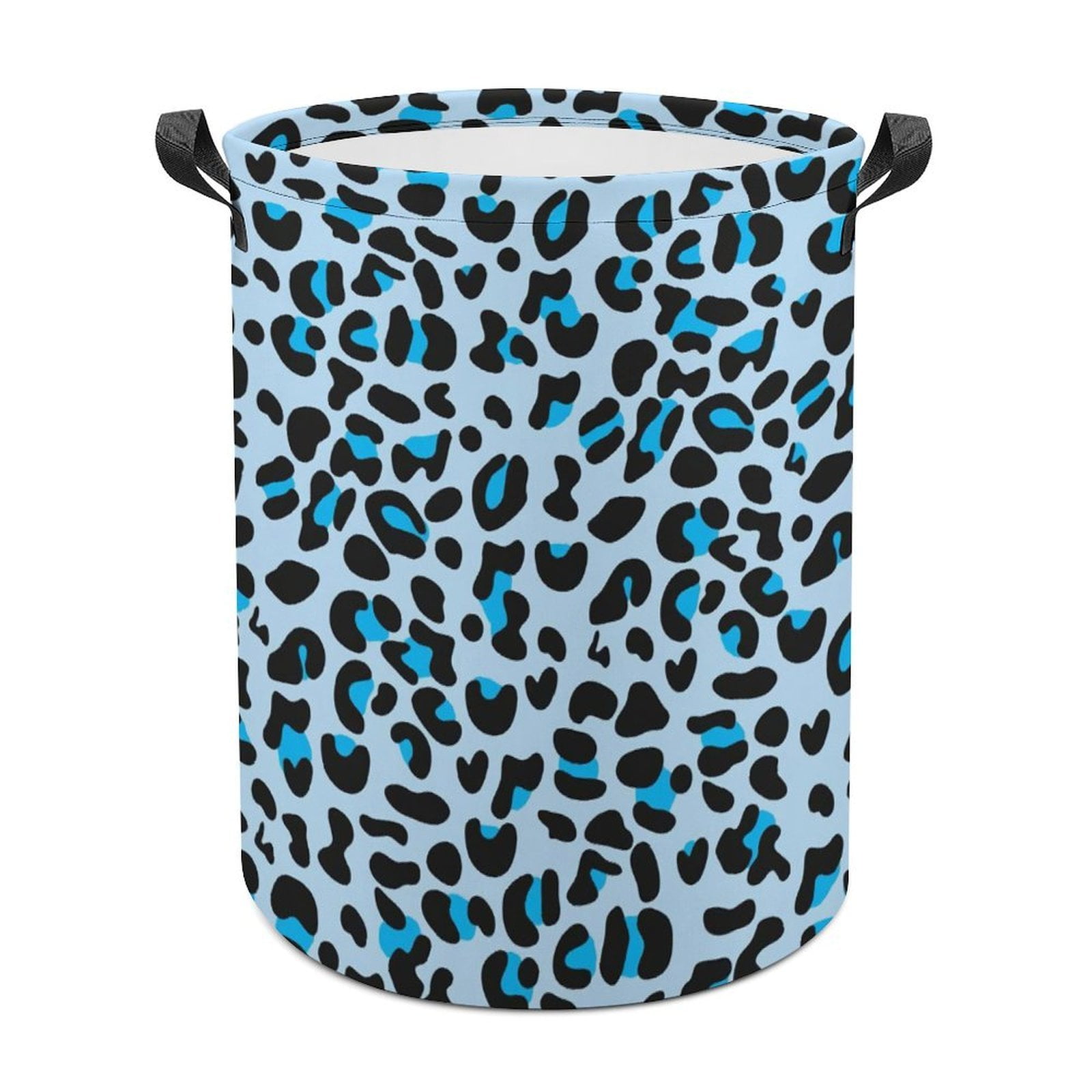Blue Leopard Print Laundry Bag, Collapsible Round Laundry Hamper with ...