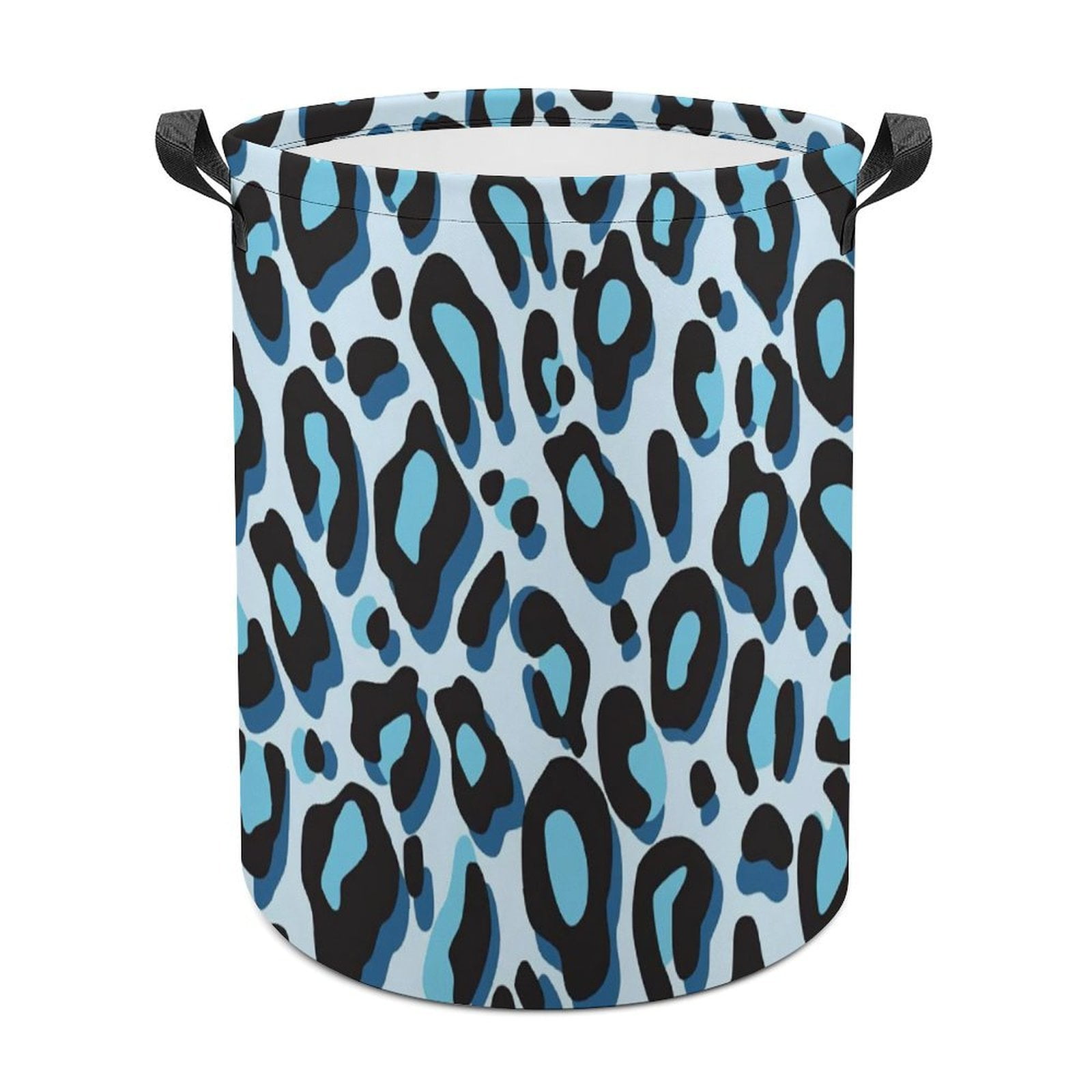 Blue Leopard Print Laundry Bag, Collapsible Round Laundry Hamper with ...