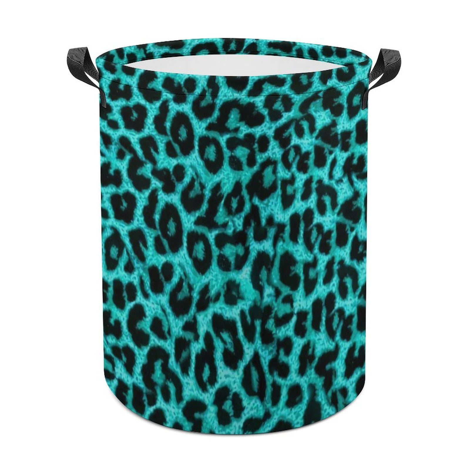 Blue Leopard Print Laundry Bag, Collapsible Round Laundry Hamper with ...