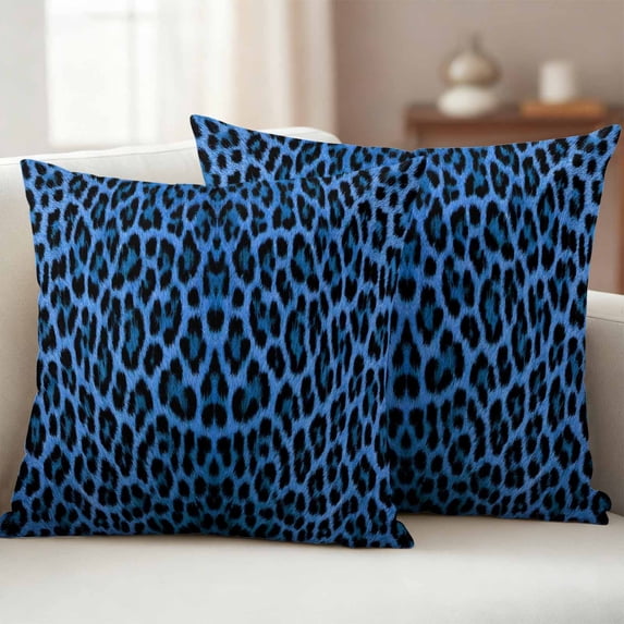 Blue Leopard Print Outdoor Waterproof Throw Pillow Covers 18x18 Set of ...