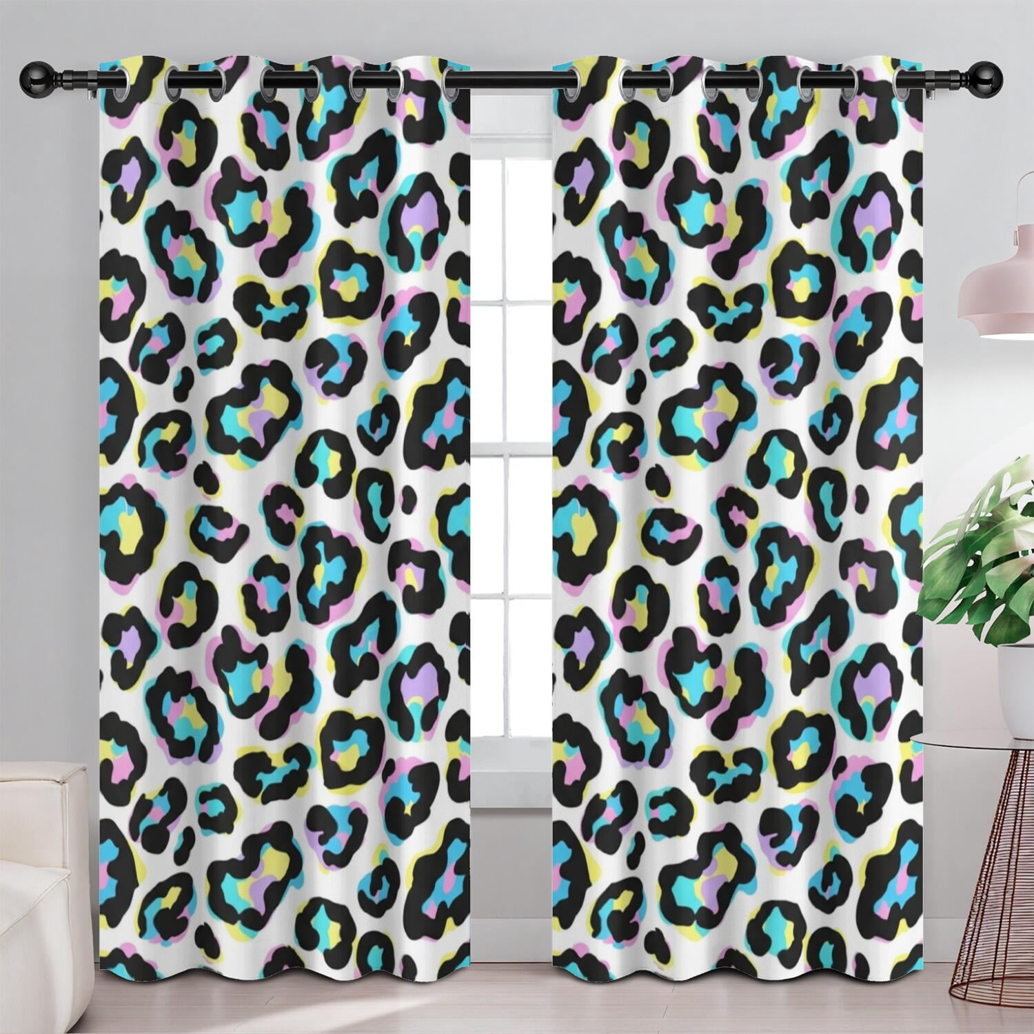 Blue Leopard Print Pattern Blackout Curtains,Triple Weaved Fabric ...