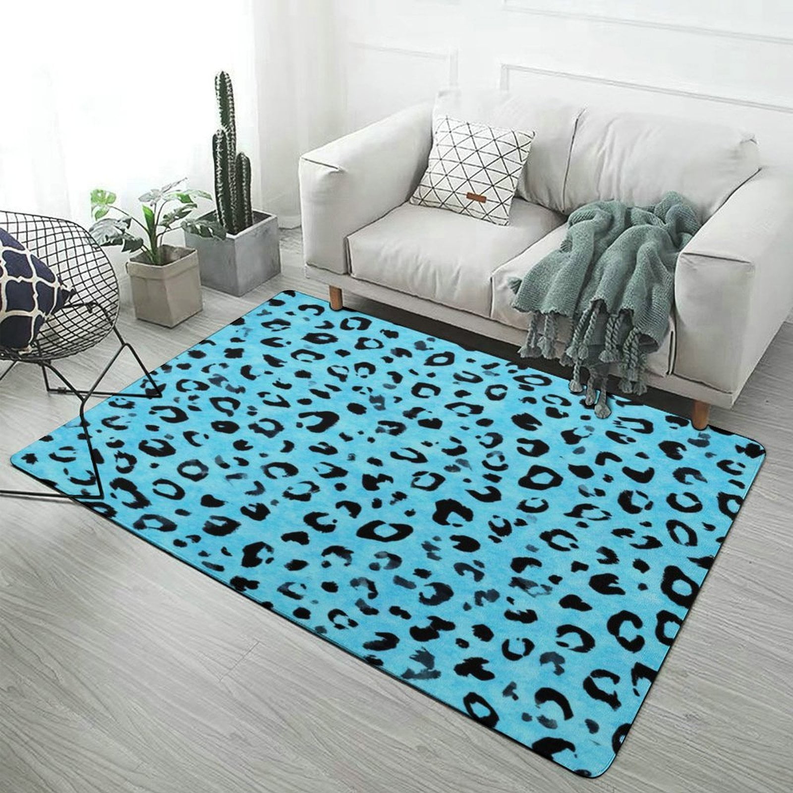 Blue Leopard Print Pattern Carpet Style Living Room Bedroom Rug Soft ...