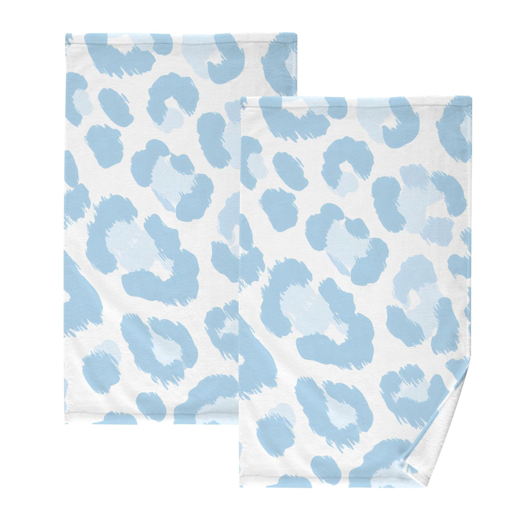Blue Leopard Print Pattern Cotton Towel Set Face Hand Towels 2 Pack ...