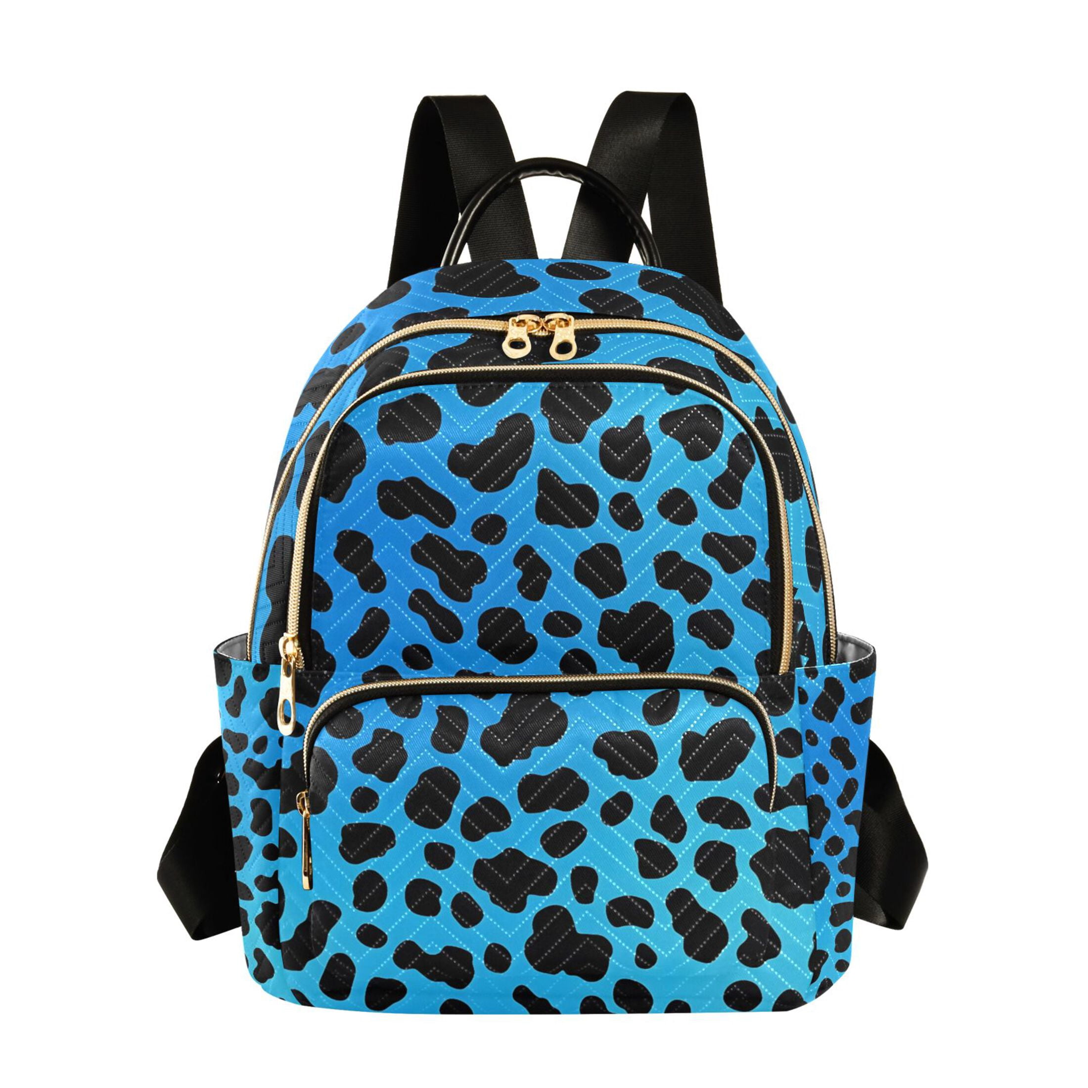 Blue Leopard Print Pattern Fashion Backpack Quilted Lightweight Women ...