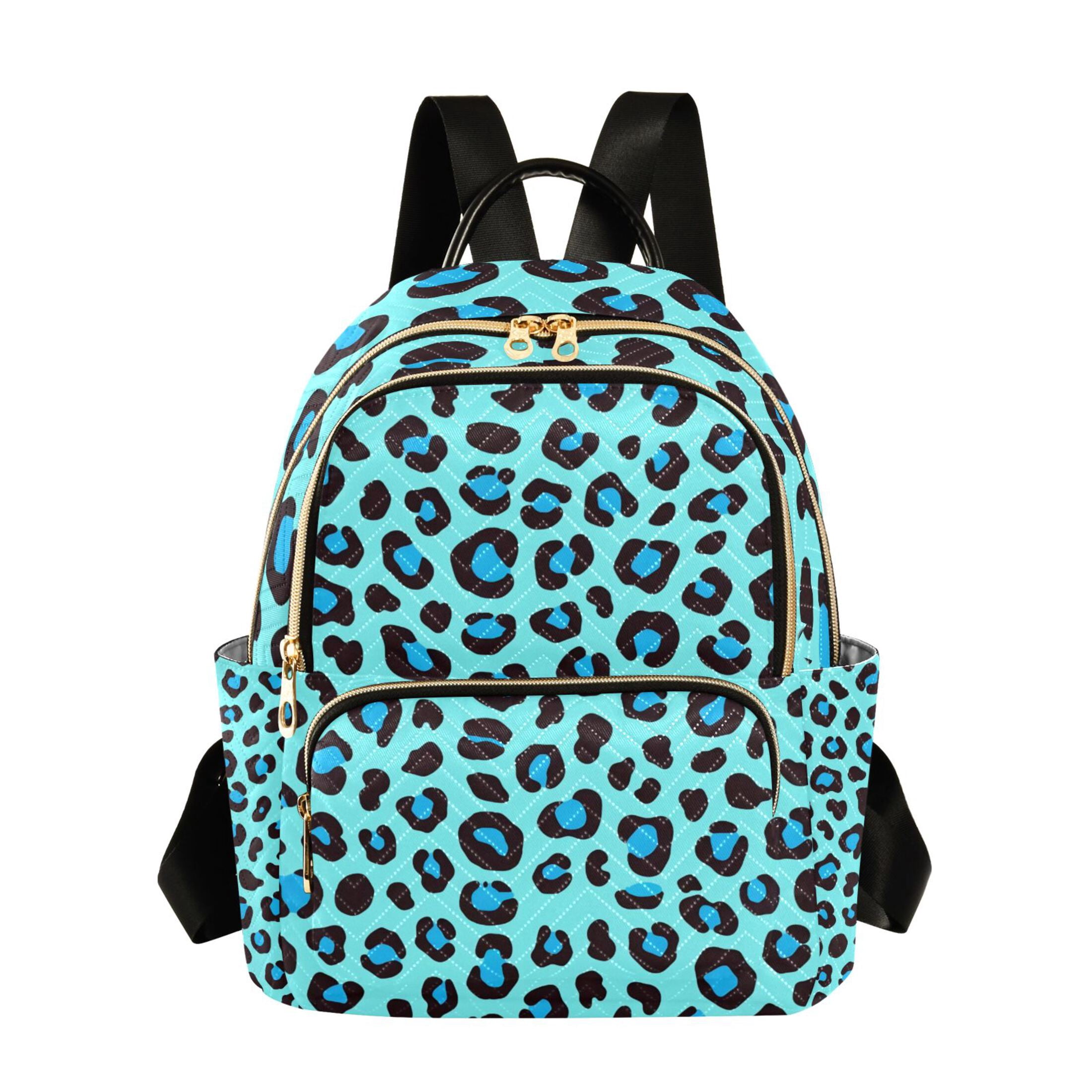 Blue Leopard Print Pattern Fashion Backpack Quilted Lightweight Women ...