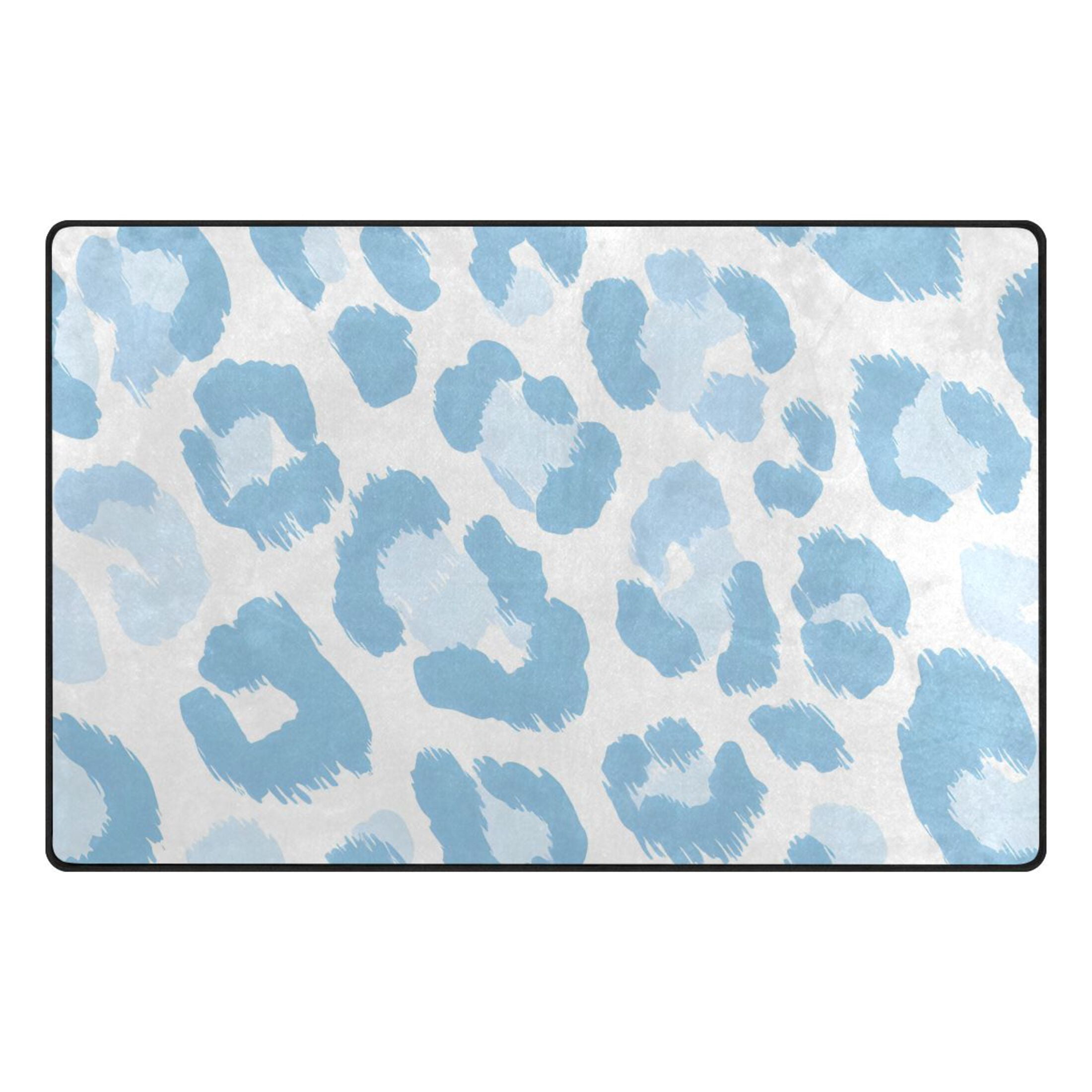 Blue Leopard Print Pattern Memory Foam Area Rug 60"x39" Non Slip ...
