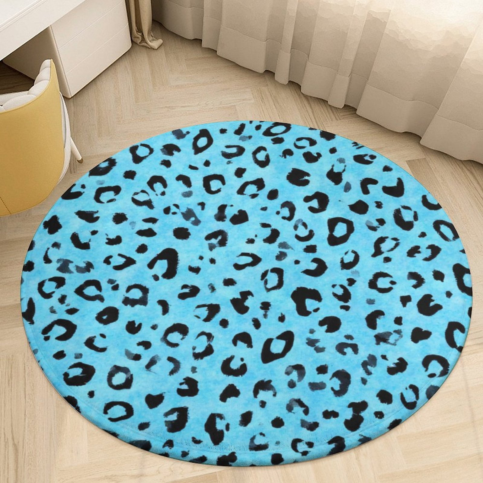 Blue Leopard Print Pattern Round Area Rugs for Bedroom Living Room, 3FT ...
