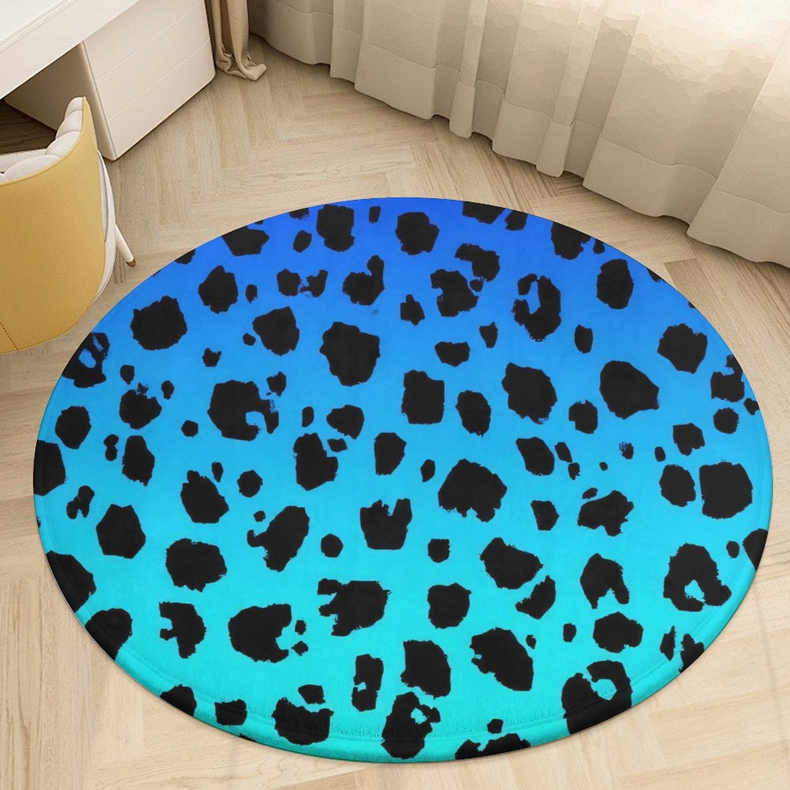 Blue Leopard Print Pattern Round Area Rugs for Bedroom Living Room, 5FT ...