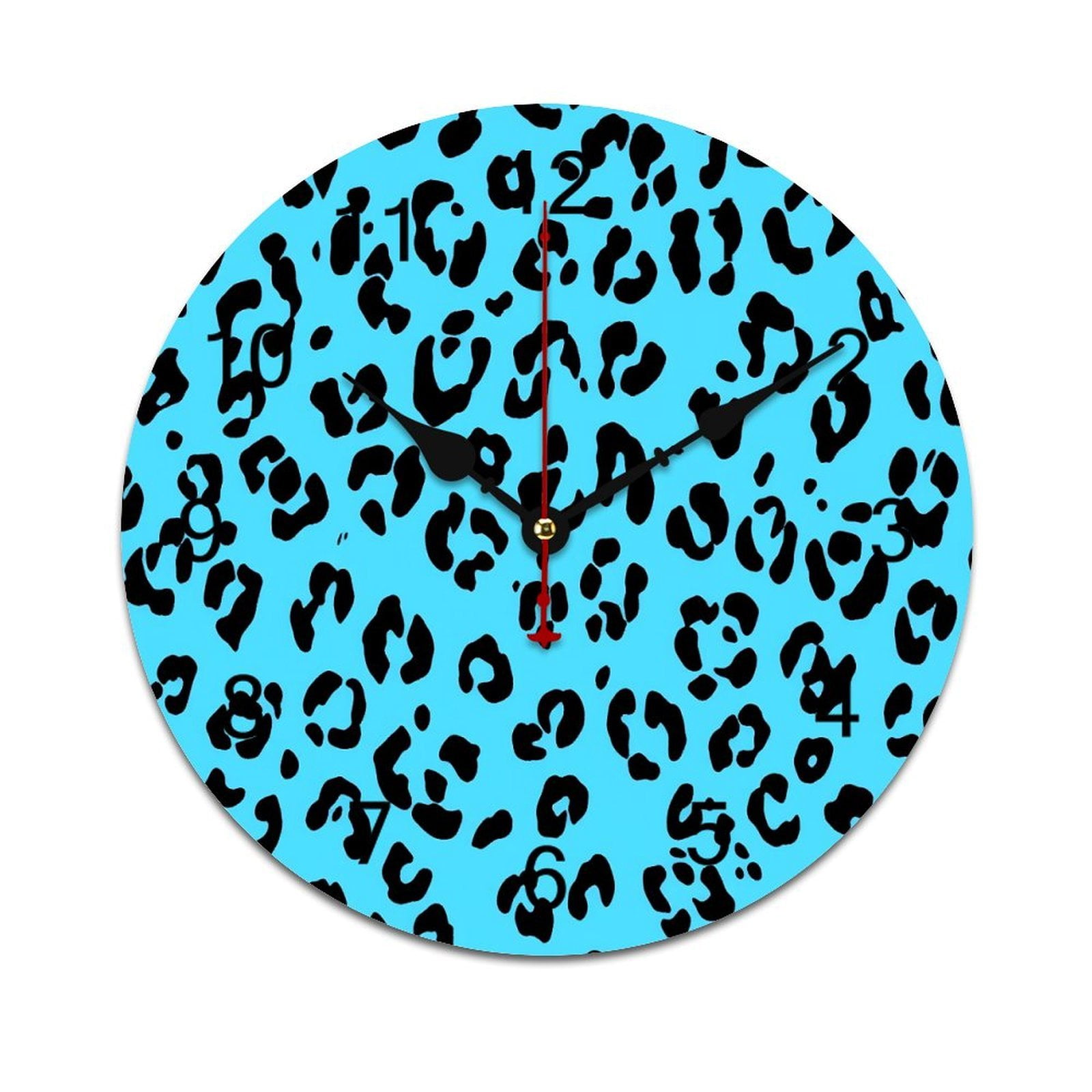 Blue Leopard Print Pattern Time Decorative Wall Clocks Round Large Wall ...