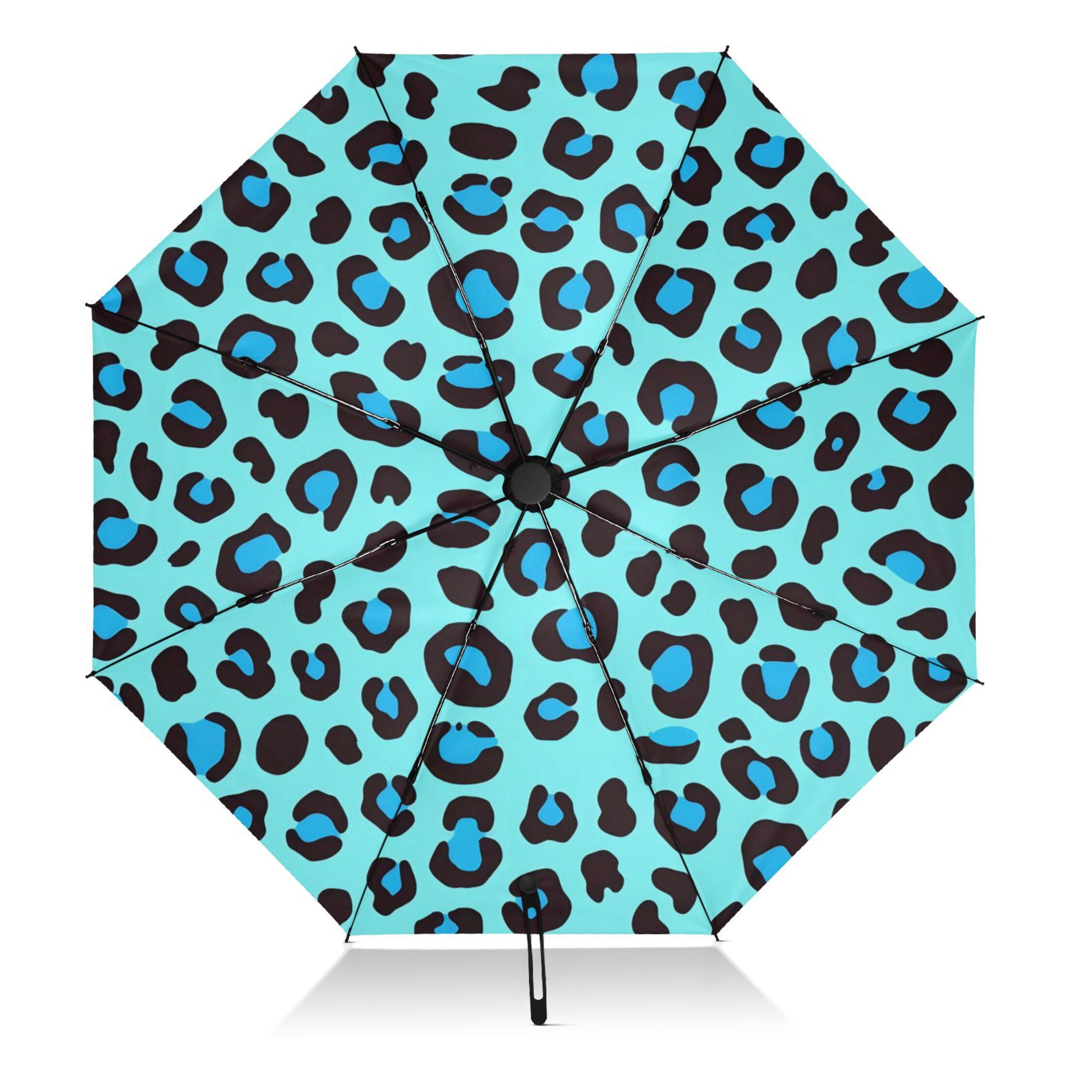 Blue Leopard Print Pattern Umbrella Folding Sun Umbrella Travel Auto ...