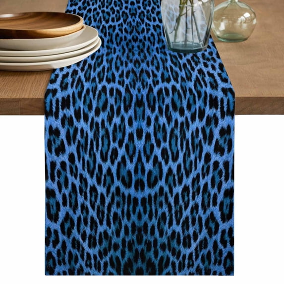 Blue Leopard Print Table Runner, Vintage Abstract Animal Patterned Art ...