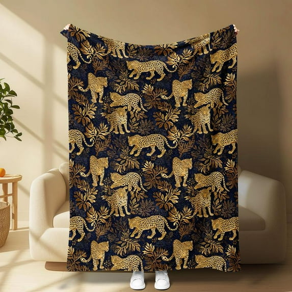 Blue Leopard Print Throw Blanket, Soft Touch Cozy Bed Cover, Home ...