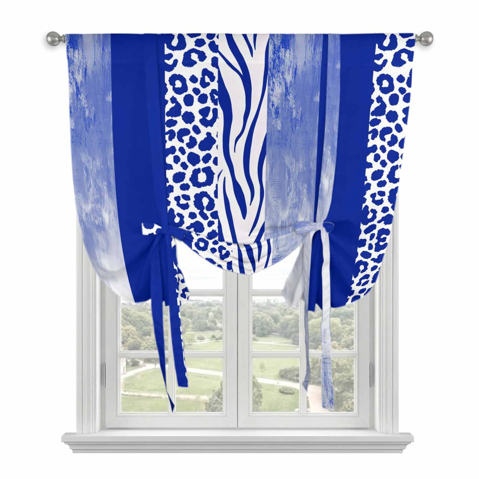 Blue Leopard Print Tie Up Curtains for Window, Thermal Insulated ...