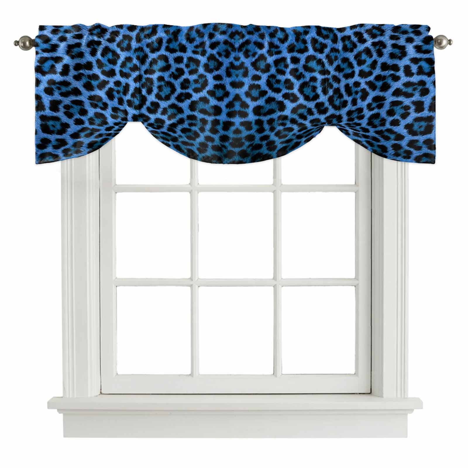 Blue Leopard Print Tie Up Valance Curtains for Windows, Kitchen ...