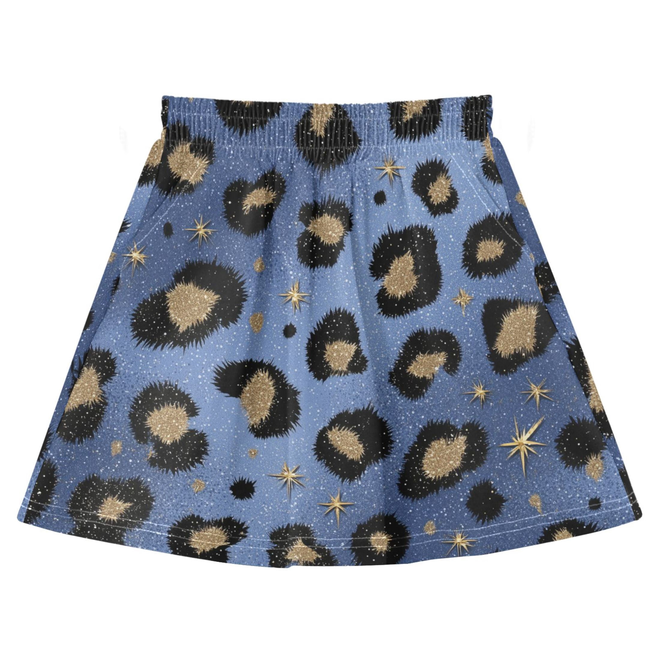 Blue Leopard Print with Gold Stars Girls' Skirts A-Line Skirts with ...