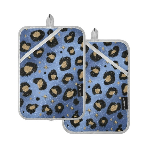 Blue Leopard Print with Gold Stars Pot Holder Heat Resistant Mat Oven ...