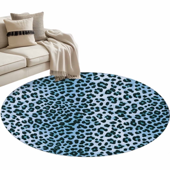 Blue Leopard Round Rug 3.3ft Washable Circle Entryway Rugs Non Slip ...