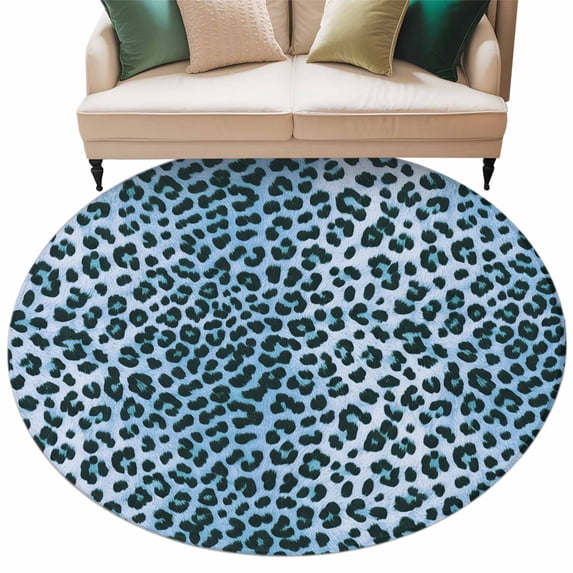 Blue Leopard Round Rug 6ft Washable Circle Kitchen Rugs Non Slip ...