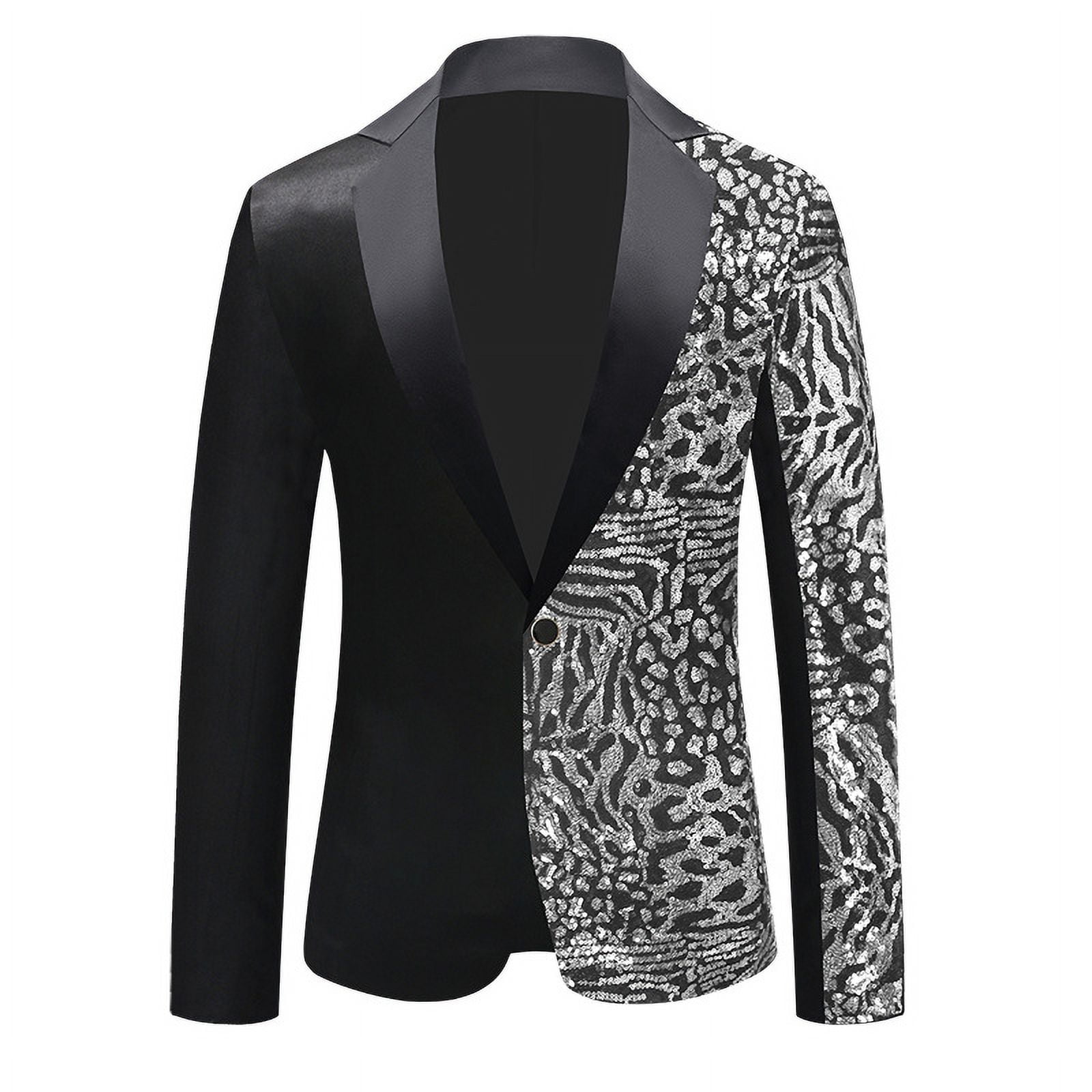 Blue Leopard Sequin Pathwork Suit Jacket Men Brand New Slim Fit One ...