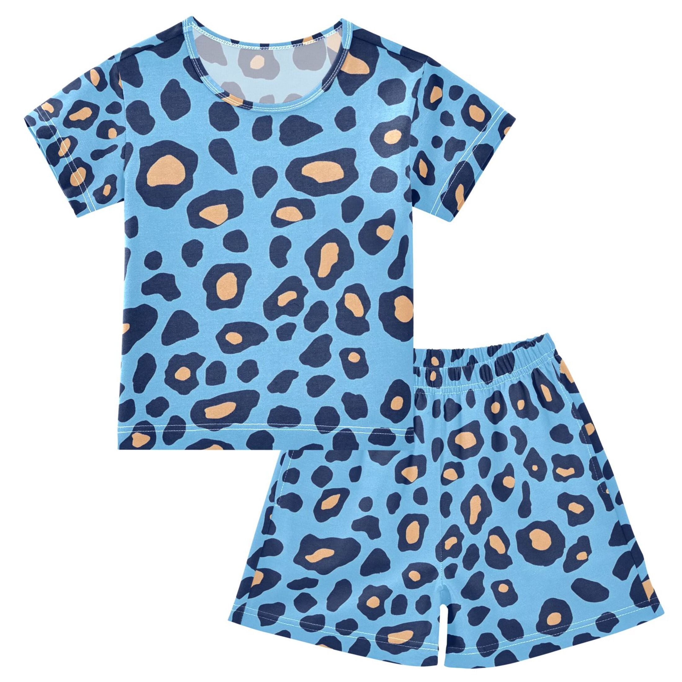 Blue Leopard Skin Pattern Summer Pajama Set Soft Cotton Short Sleeve ...