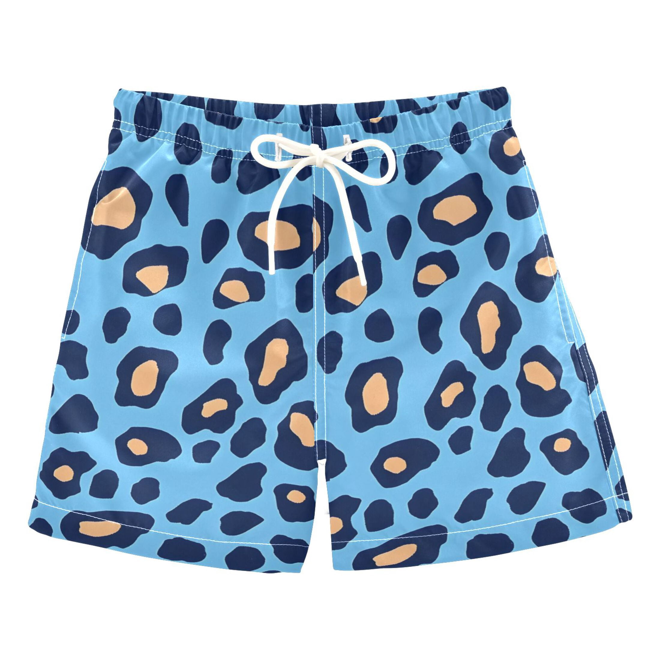 Blue Leopard Skin Pattern Swim Trunks Quick Dry Beach Pool Board Shorts ...