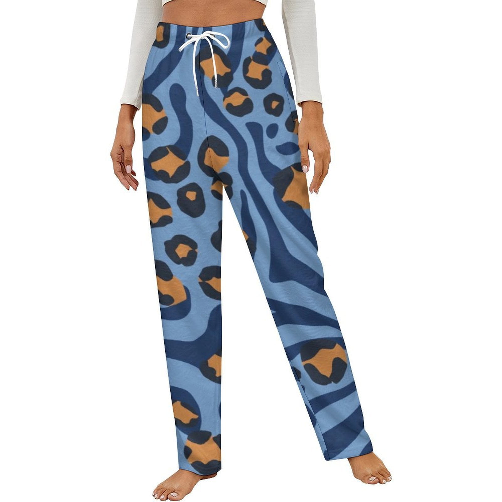 Blue Leopard Stripes Flannel Pajamas Women's Autumn And Winter Plus ...