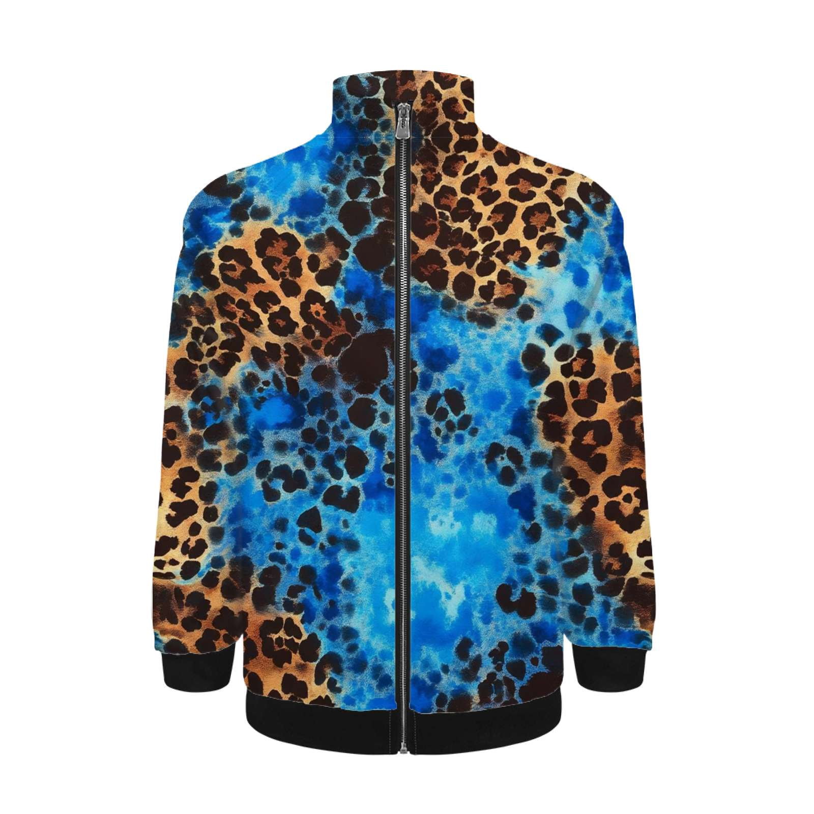 Blue Leopard Watercolor Print Fabric Jacket Men's Street Cool Long ...