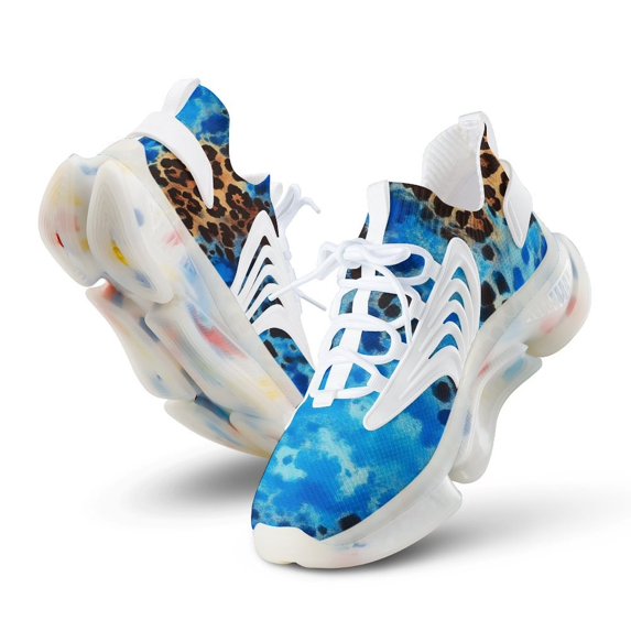 Blue Leopard Watercolor Print Fabric Walking Shoes for Men Woman ...