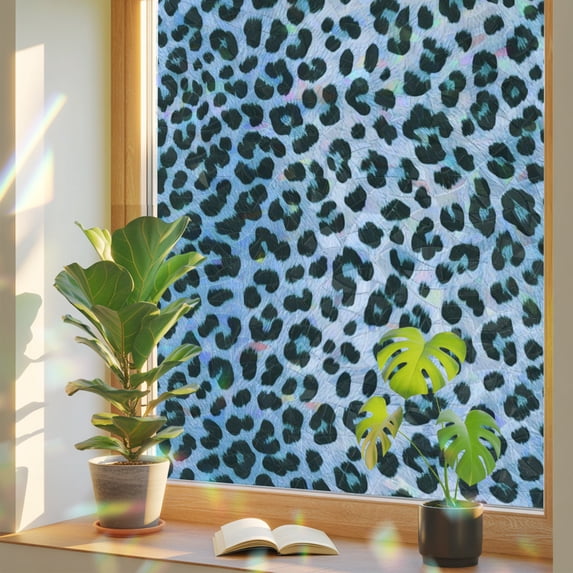 Blue Leopard Window Privacy Film Rainbow Static Cling Stain Glass ...