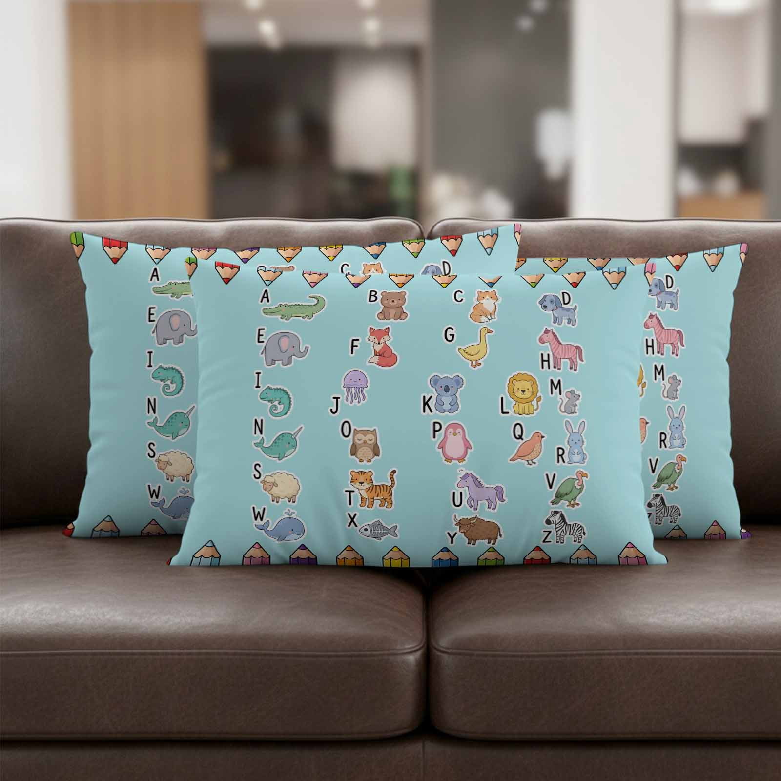 Blue Letter Animals Pillow Covers Set of 4, Colored Pencils Dag Duck ...