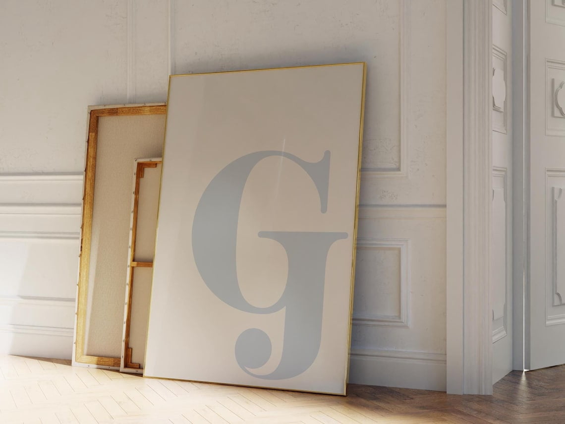 Blue Letter G Alphabet Minimal Wall Art, Stretched Canvas Size 16x24 ...