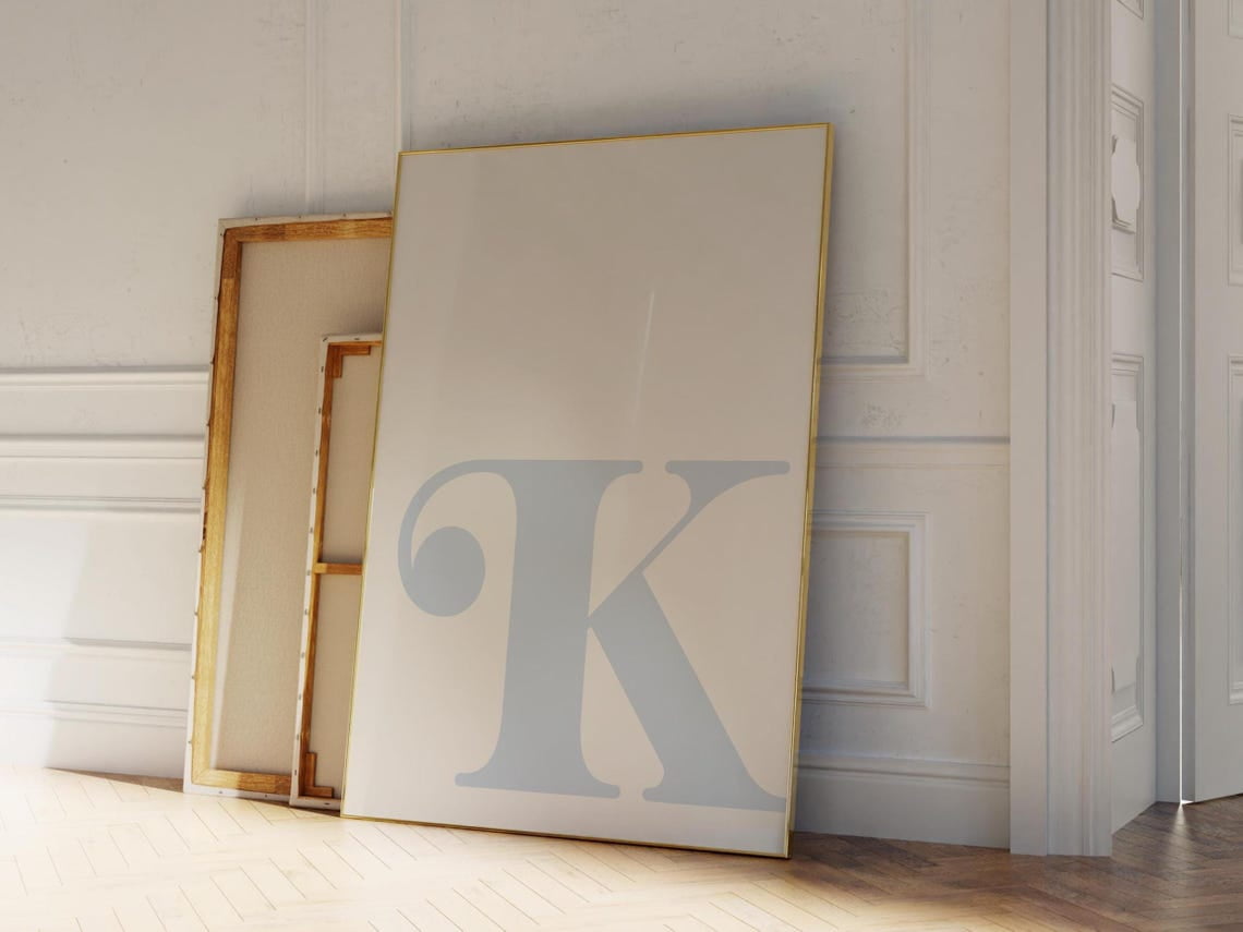 Blue Letter K Alphabet Initial Wall Art, Stretched Canvas Size 8x12 ...