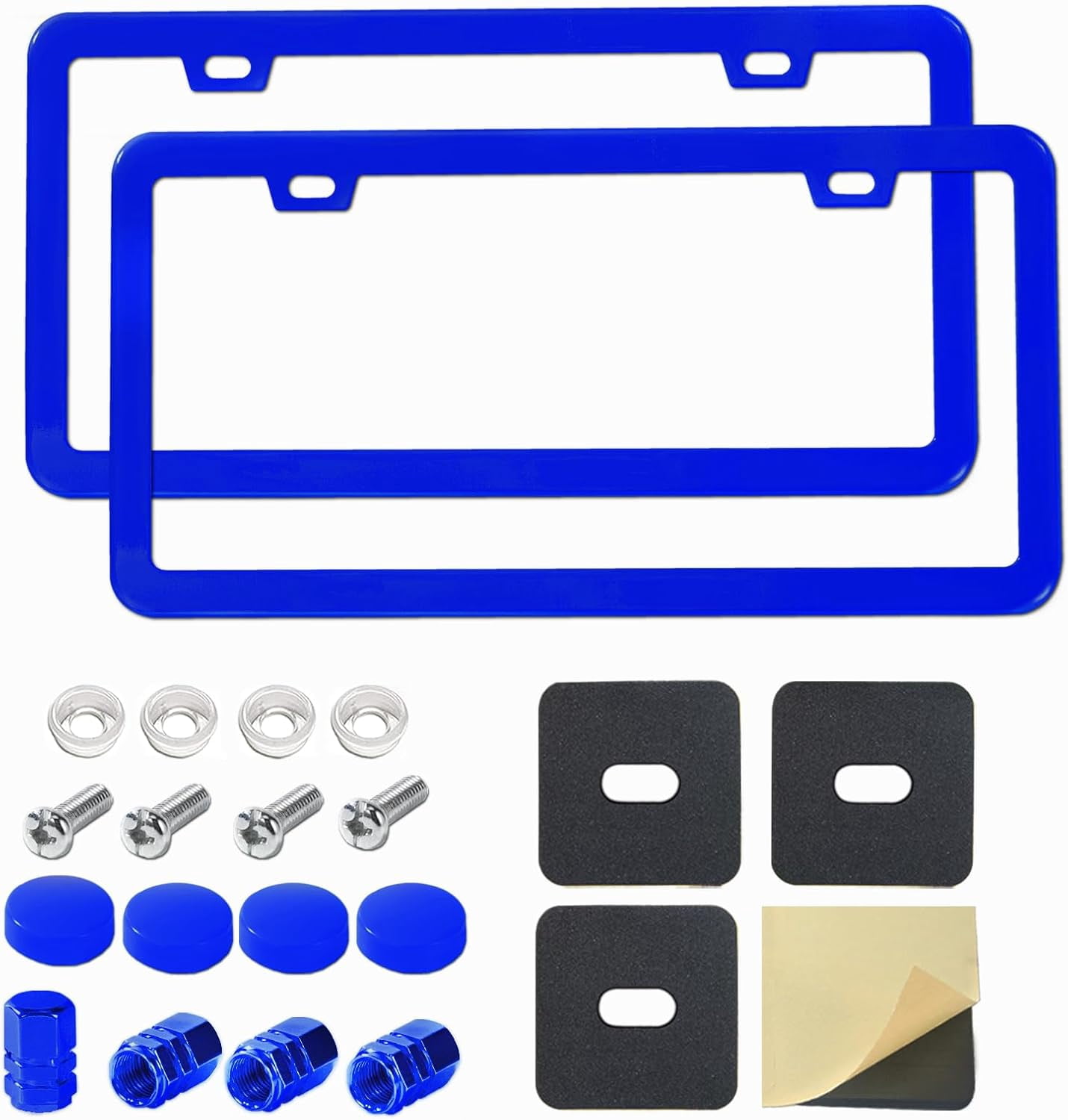 Blue License Plate Frame, Premium Matte Aluminum Alloy Holder with 2 ...
