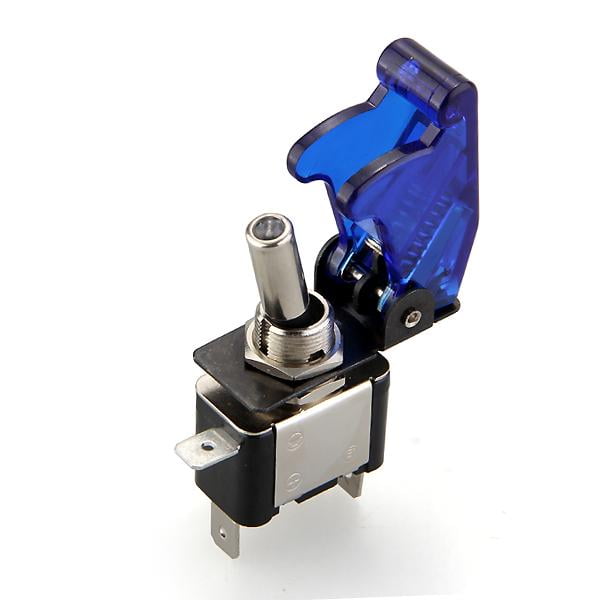 Blue Lid Cover Metal Toggle Flip Switch SPST LED Lit Tip Light ON/OFF ...