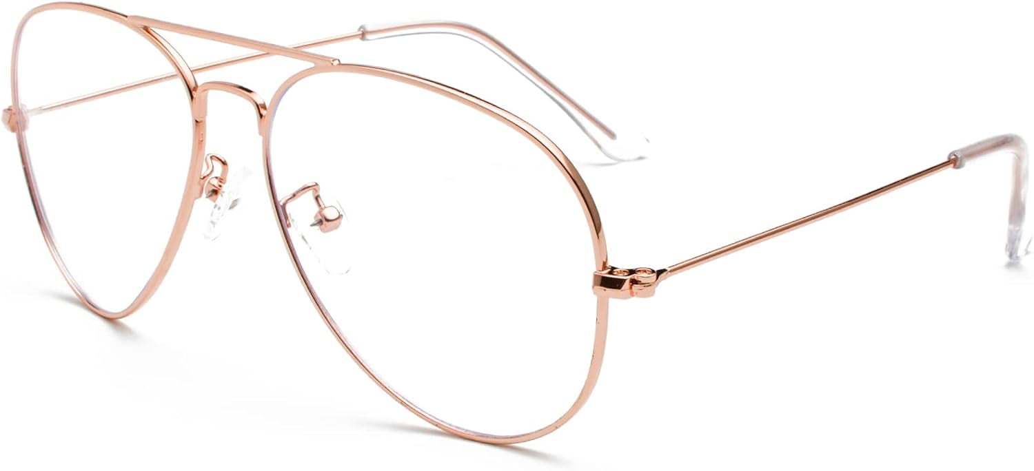 Blue Light Aviator Glasses for Women Men Metal Pilot Frame Clear Lens ...