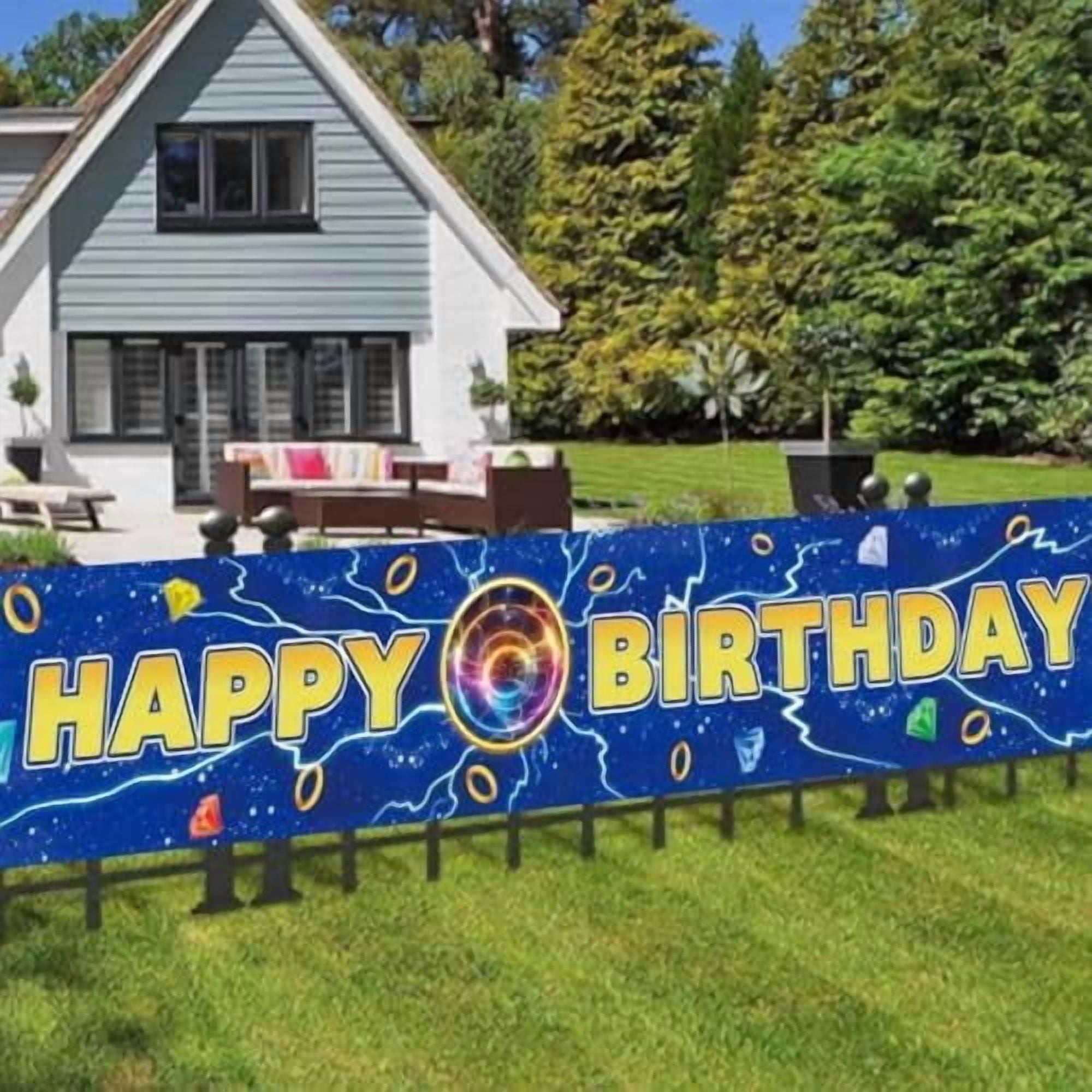 Blue Light Birthday Party Outdoor Banner Decorations 9.8 x1.6 ft Golden ...