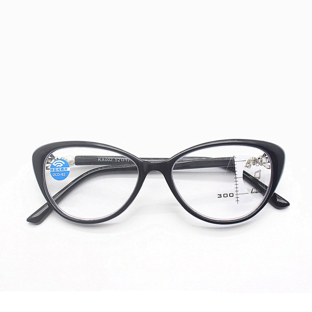Blue Light Blocking Cat Eye Retro Progressive Multi Focus Reading Glasses 300 For Women Black