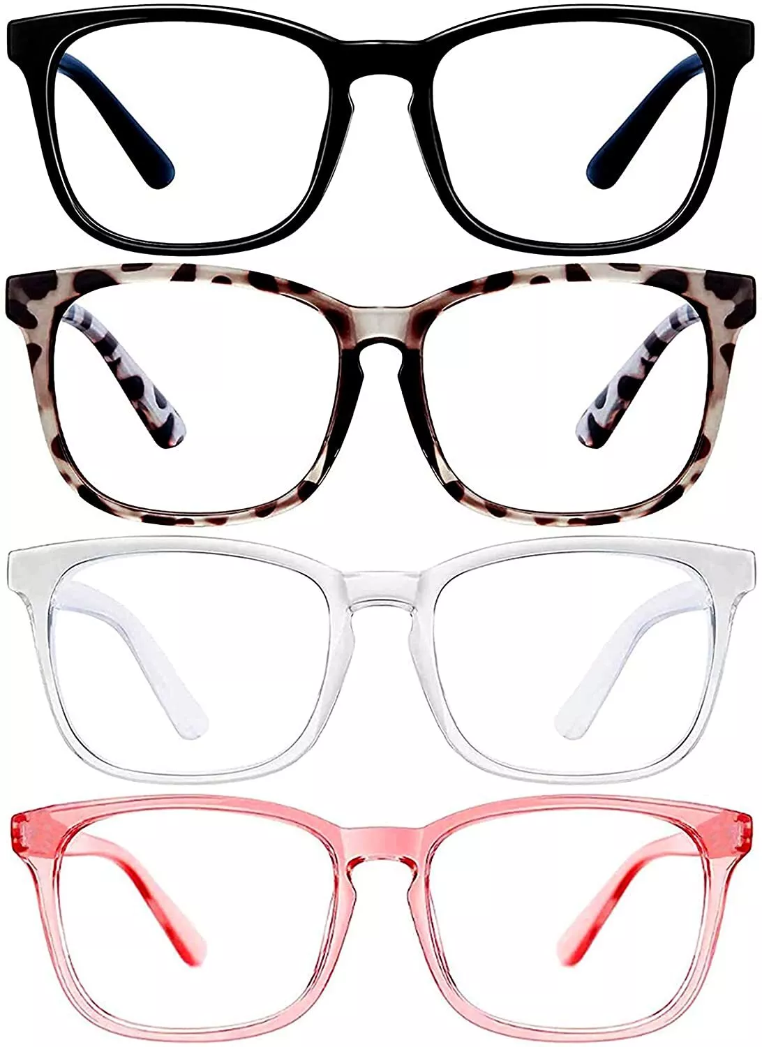 Blue Light Blocking Glasses for Women Men, 4Pcs Fashion Fake Anti Eye ...