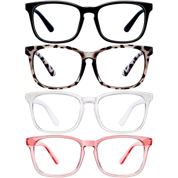 Blue Light Blocking Glasses for Women Men, 4Pcs Fashion Fake Anti Eye ...