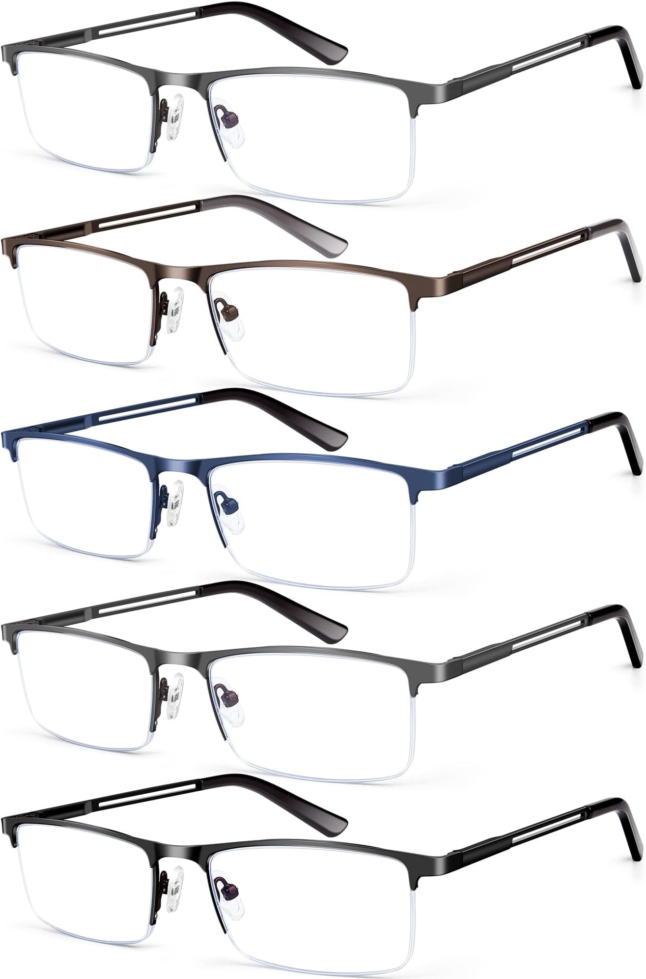 Blue Light Blocking Reading Glasses for Men, Half Frame Readers Spring ...