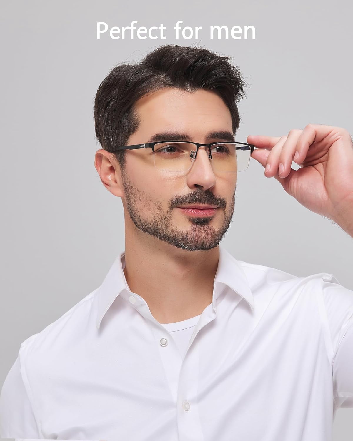 Blue Light Glasses for Men Semi Rimless Glasses Lightweight Metal Frame ...