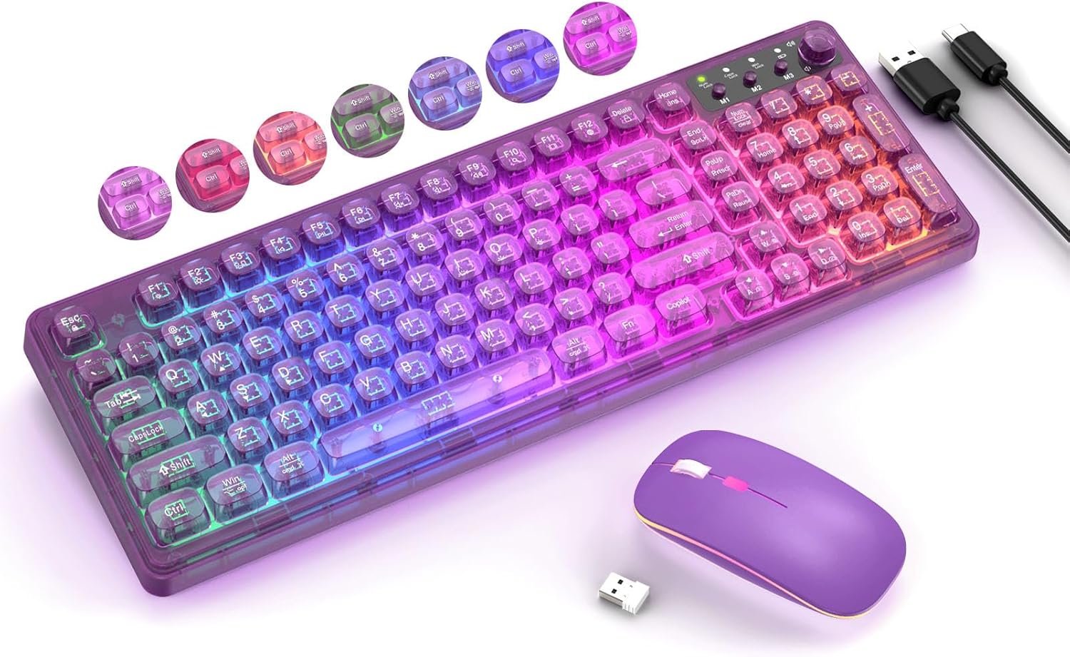 Blue Light Up Keyboard and Mouse Wireless,Cute 2.4Ghz Cordless ...