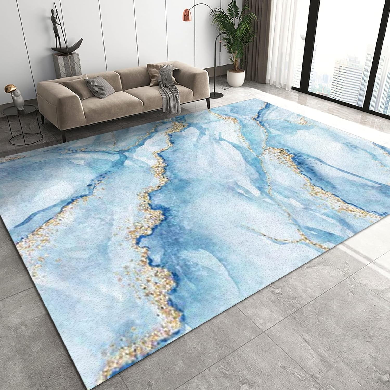 Blue Light Marble Area Rugs, Gradient Style Carpet, Bedroom Rug Pattern ...
